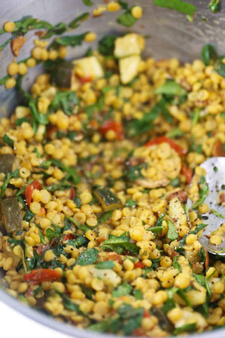 Chana Dal with Roasted Tomatoes, Zucchini, Spinach, and Toasted Almonds ...