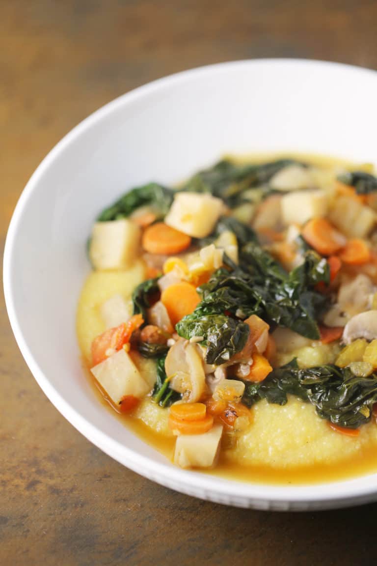 Mushroom, Celery Root, and Spinach Ragu | One Bite Vegan