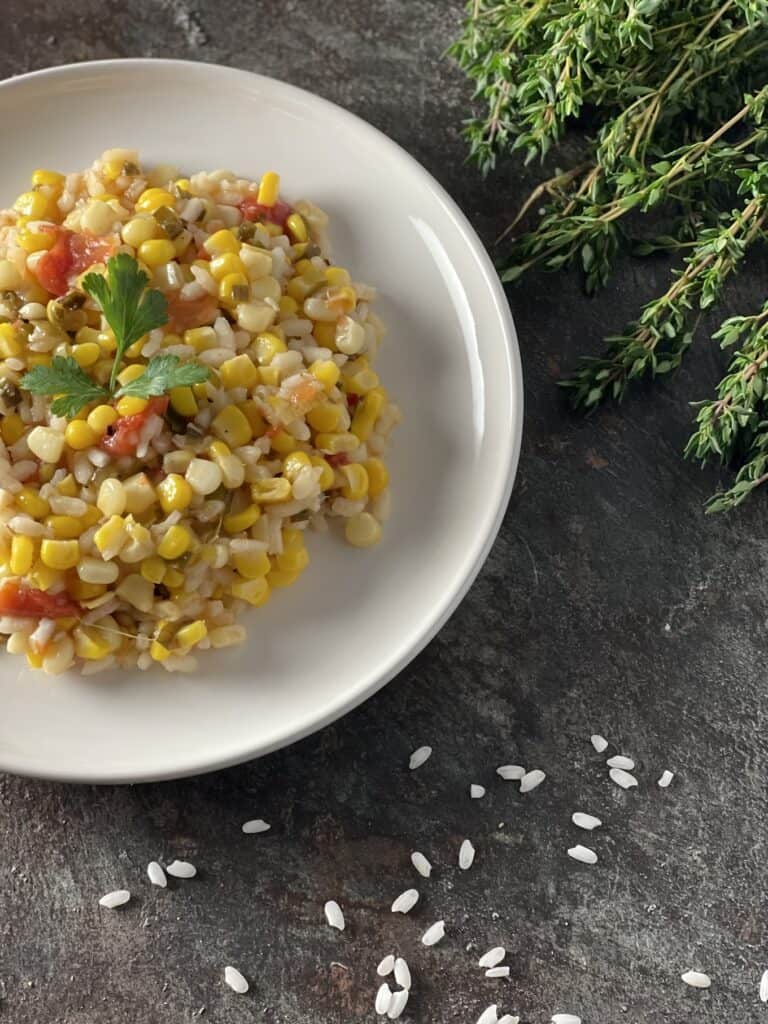 Roasted Tomato and Corn Risotto | One Bite Vegan