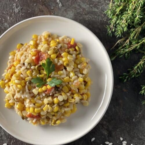 Roasted Tomato and Corn Risotto | One Bite Vegan
