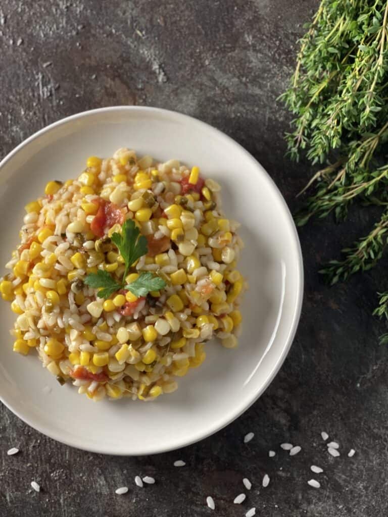 Roasted Tomato and Corn Risotto | One Bite Vegan